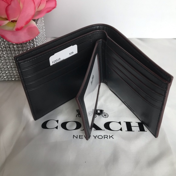 Coach | Bags | Coach Mens Wallet Compact Id Signature Oxblood | Poshmark